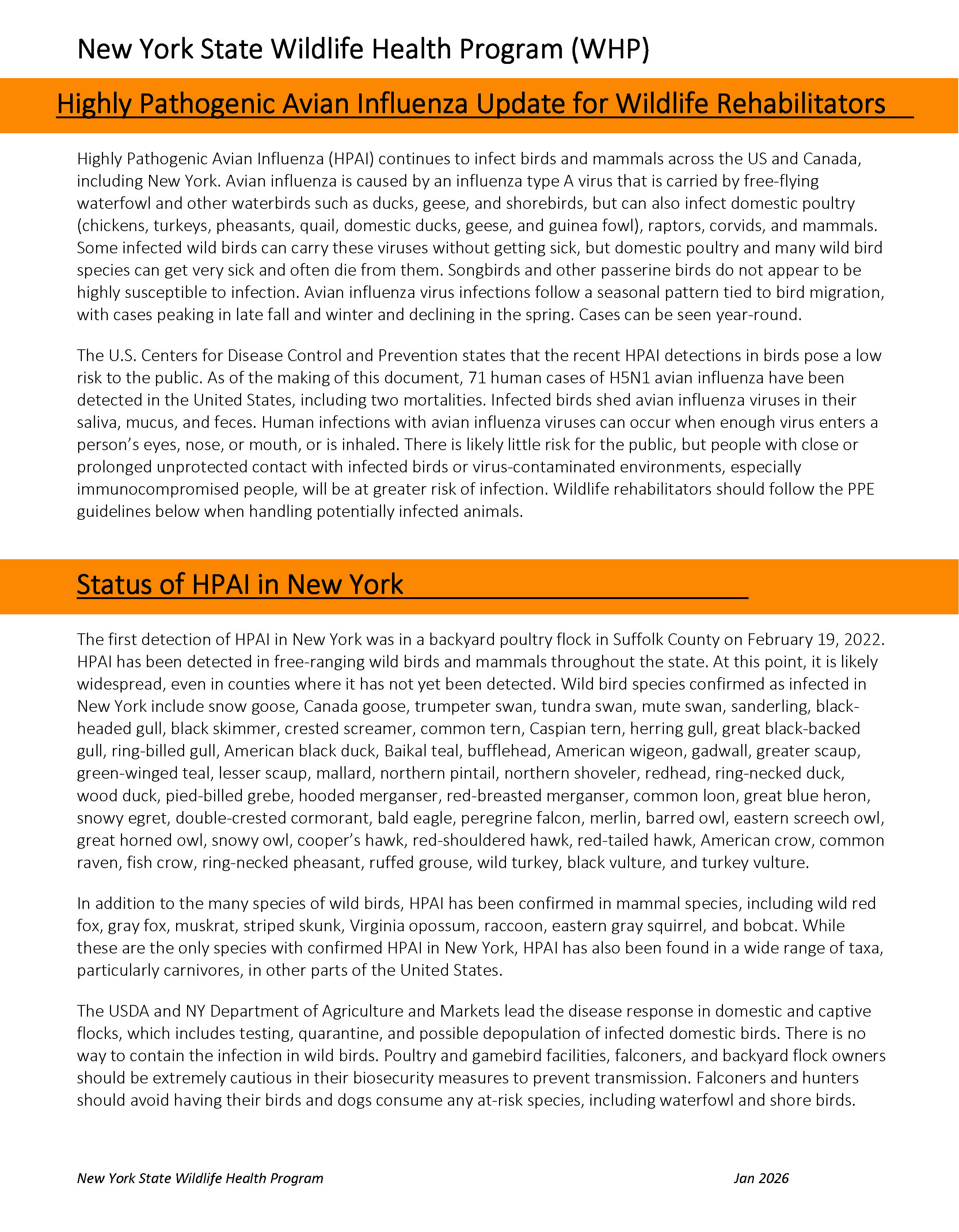 Highly Pathogenic Avian Influenza Update for Wildlife Rehabilitators